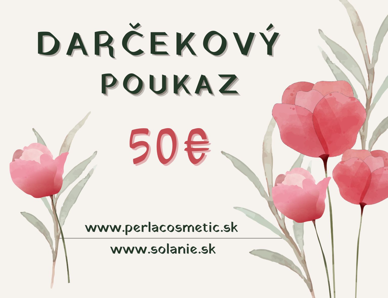 Darčekový Poukaz v hodnote 50 EUR | Kozmetika Solanie, všetko skladom a výhodne